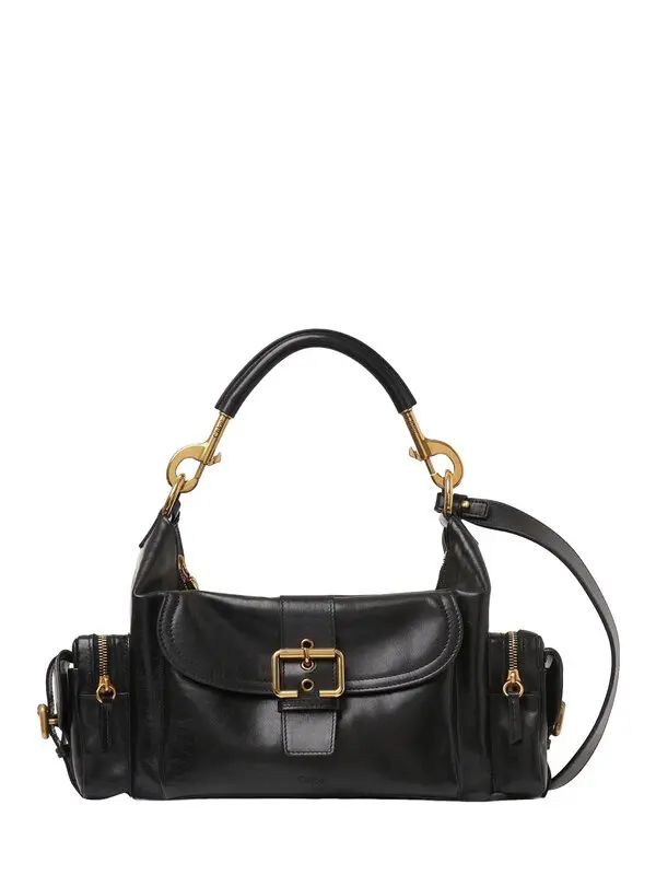 Chloé Carry Shiny Buffalo Leather Shoulder Bag - Black