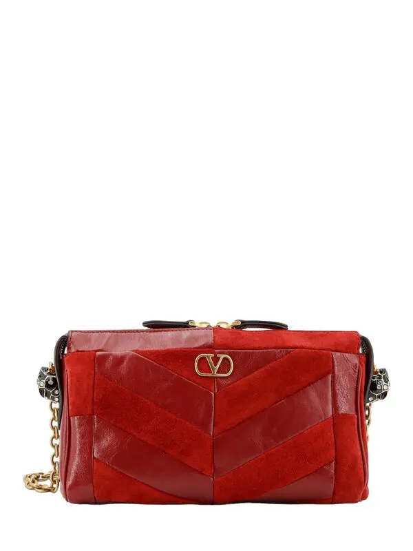 Valentino Garavani Panthea Suede And Leather Crossbody Bag - Red