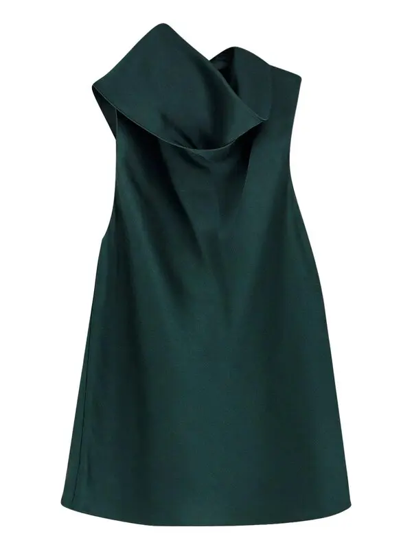 Vince Sleeveless Draped Neckline Satin Top - Green