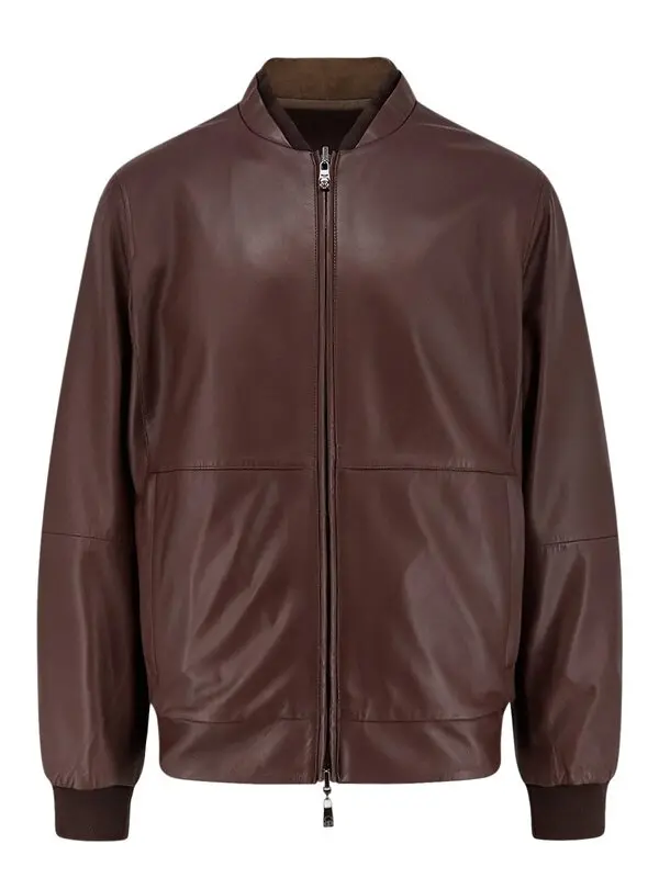 Corneliani Reversible Leather Bomber Jacket - Brown