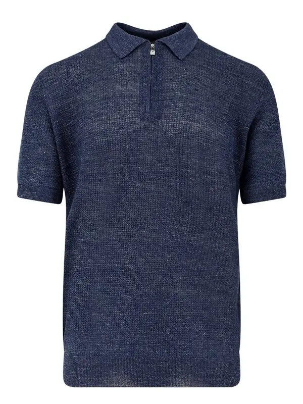 Corneliani Linen And Silk Blend Polo Shirt - Blue