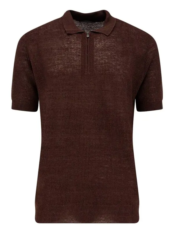 Corneliani Linen And Silk Blend Polo Shirt - Brown