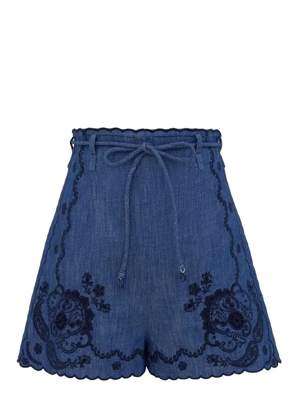 Zimmermann Aster Embroidered Denim Shorts - Blue