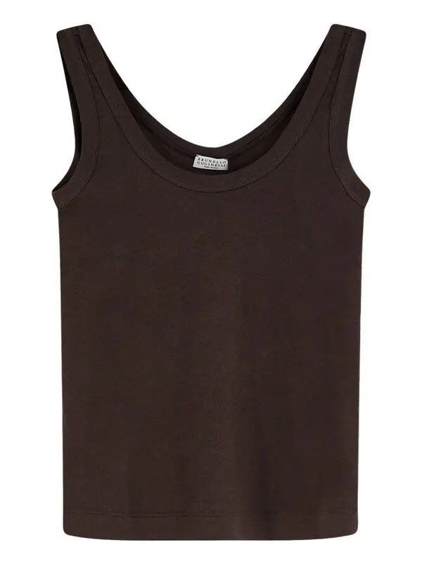 Brunello Cucinelli Cotton Blend Tank Top With Back Monili Detail - Brown
