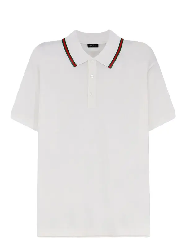 Gucci Cotton Polo Shirt With Nastro Web Detail On The Collar - White
