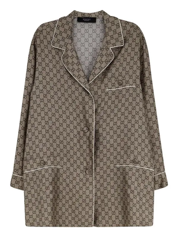 Gucci Silk Shirt With Gg Print - Beige