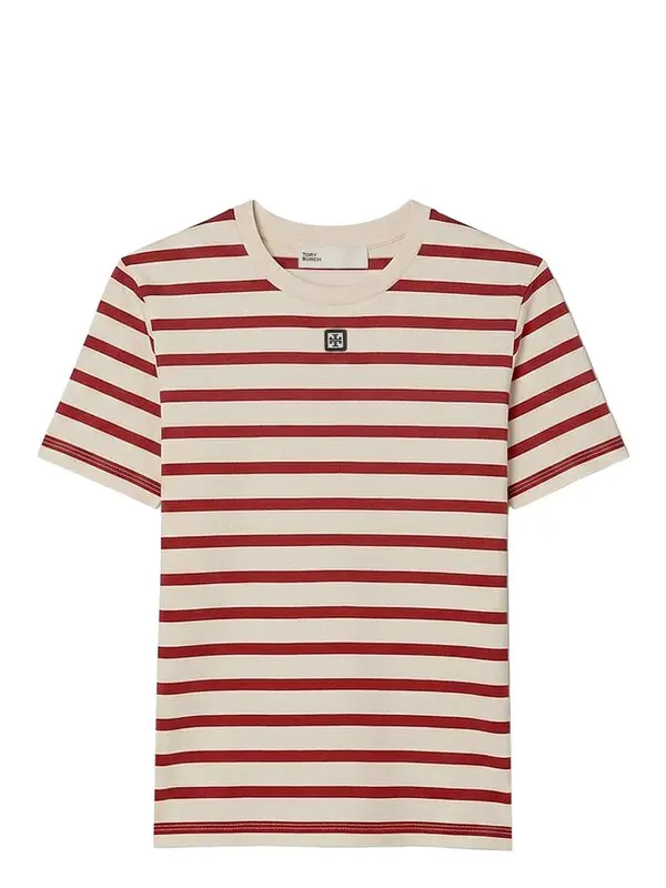 Tory Burch Cotton T-shirt With Striped Pattern - Red