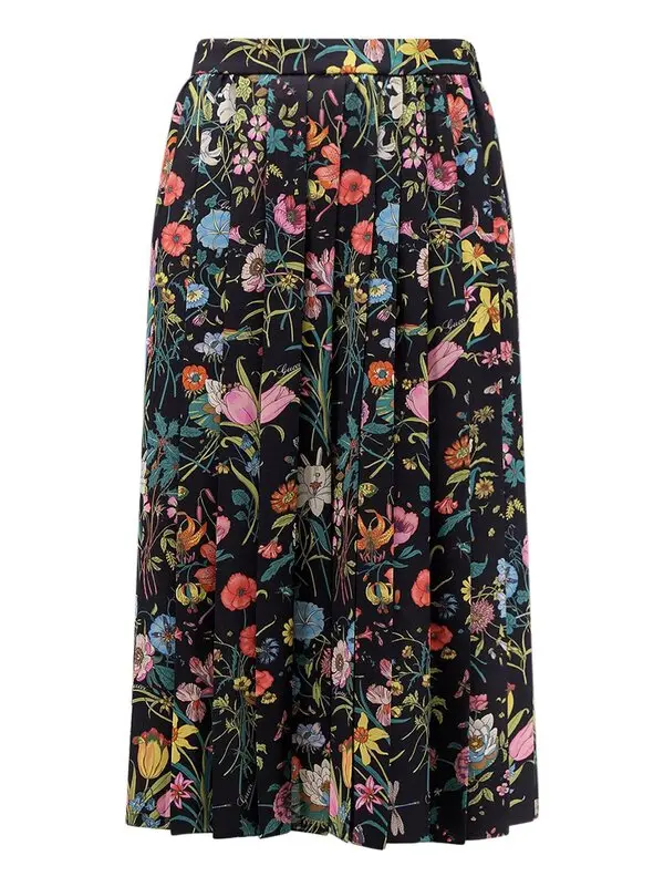 Gucci Silk Midi Skirt With Floral Print - Black