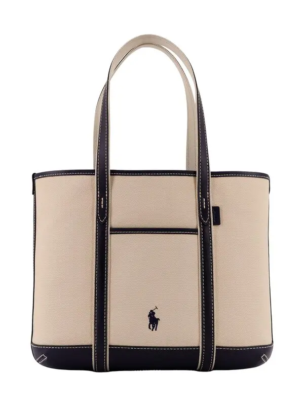 Polo Ralph Lauren Canvas Shoulder Bag With Embroidered Logo On The Front - Beige