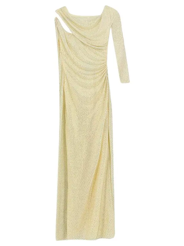 SELF-PORTRAIT Midi Dress With Rhinestones - Yellow