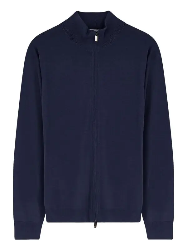 BRAMANI CASHMERE Wool Zip Up Cardigan - Blue