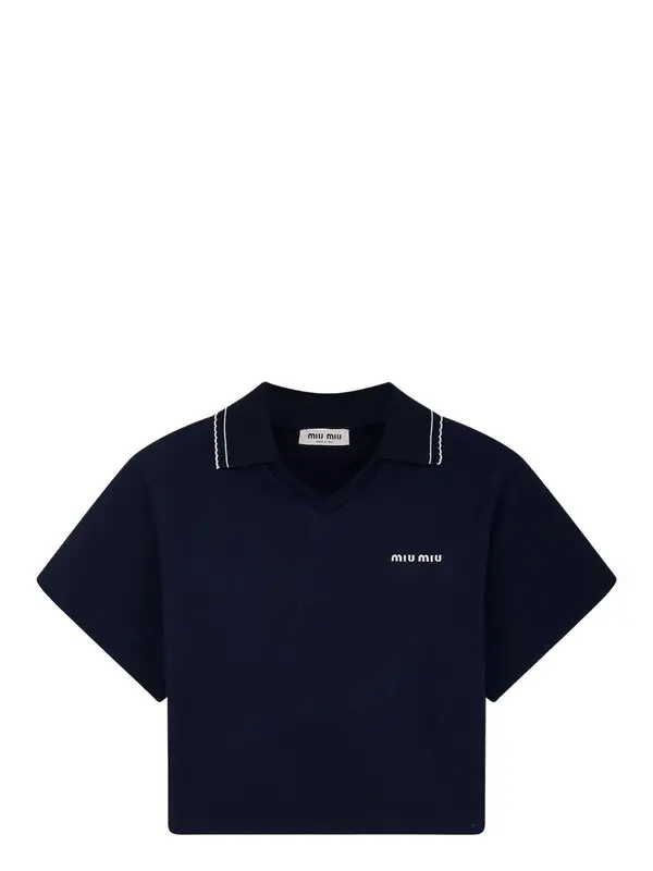 Miu Miu Embroidered Logo Cotton Cropped Sweatshirt - Blue