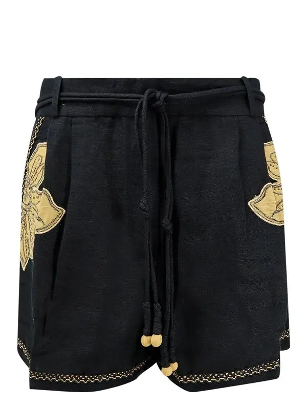 SCARLETT POPPIES Vareli Linen And Cotton Shorts - Black