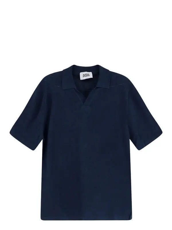 Alpha Studio Linen And Cotton Blend Polo Shirt - Blue