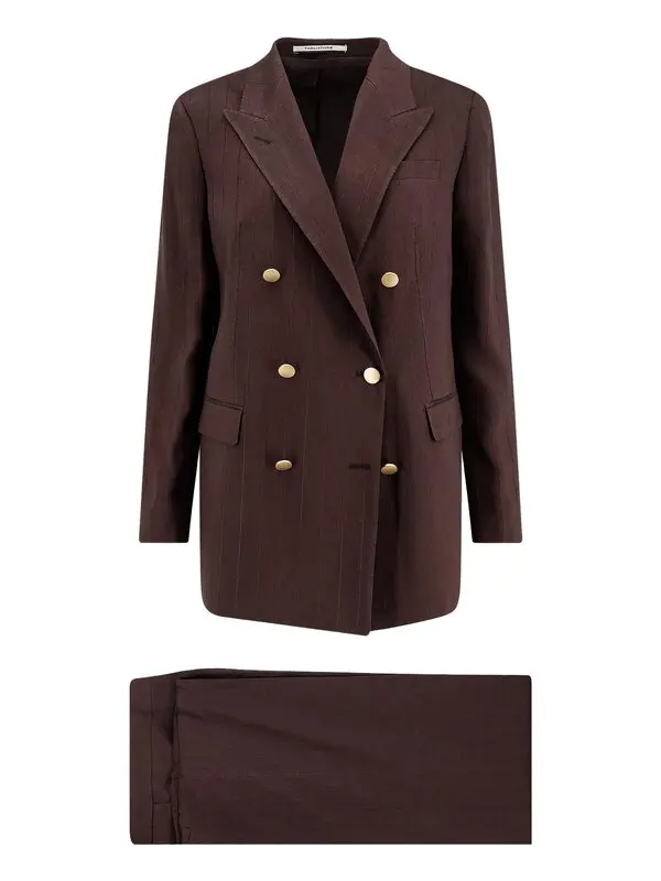 Tagliatore Jasmine Pinstripe Linen And Viscose Suit - Brown