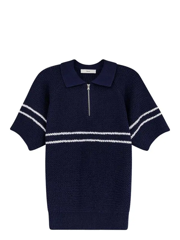 DUNST Half-zip Ribbed Knit Sweater - Blue