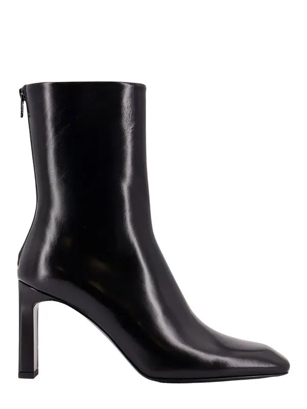TOTEME Leather Zip Up Square Toe High Heel Boots - Black