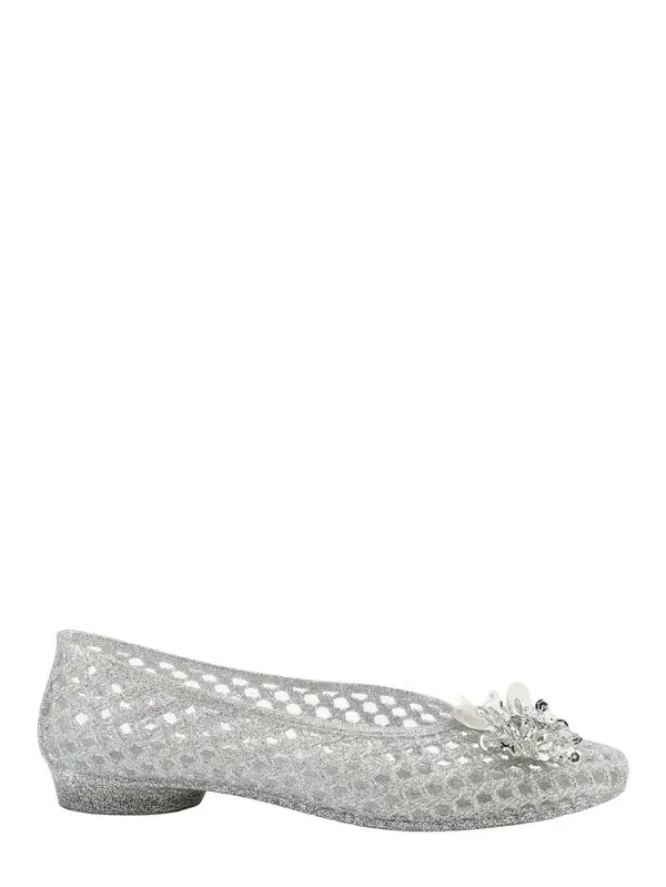 HEAVENLY JELLY Glitter Pvc Ballerinas With Floral Embellishments - Silver