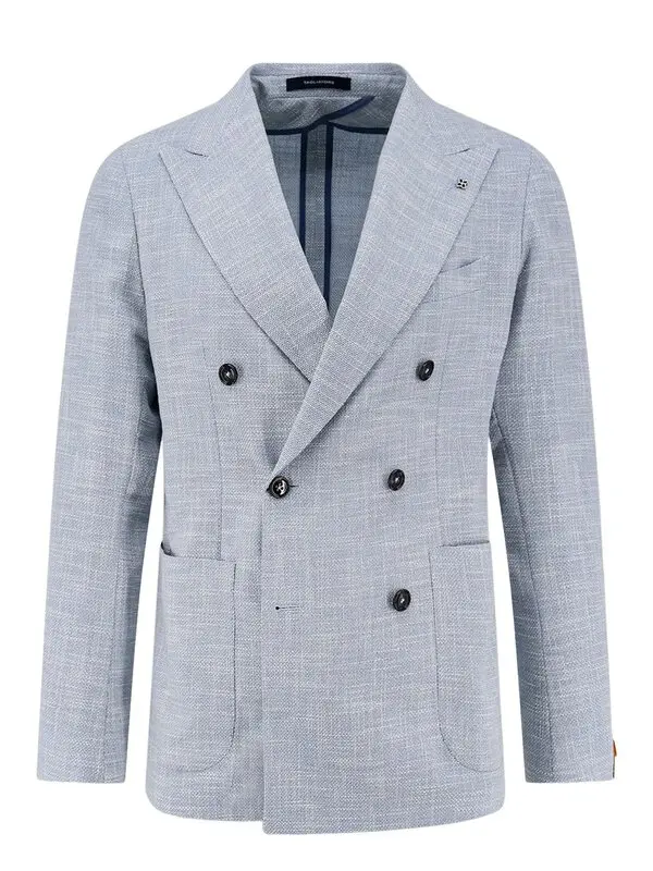 Tagliatore Double-breasted Virgin Wool, Silk And Cotton Blazer - Blue