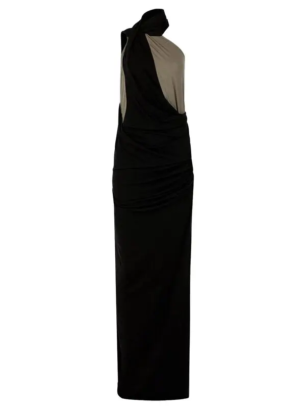 ENTIRE STUDIOS Cotton Blend High Neck One Shoulder Maxi Dress - Black