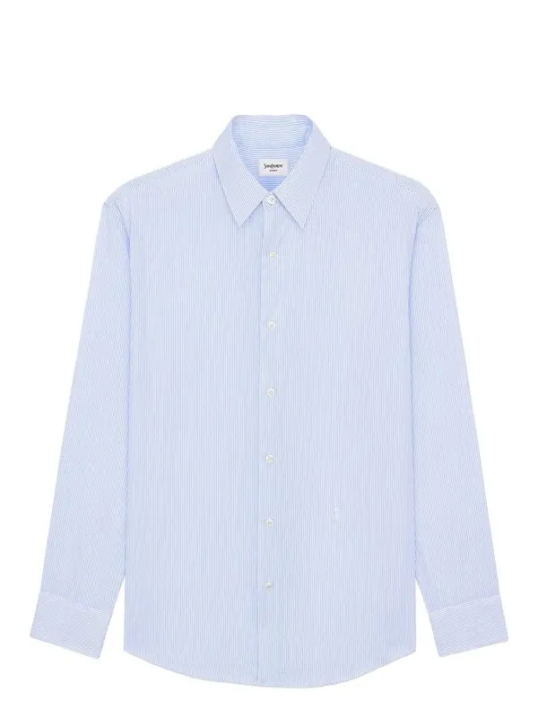 Saint Laurent Cassandre Cotton Shirt With Striped Pattern - Blue