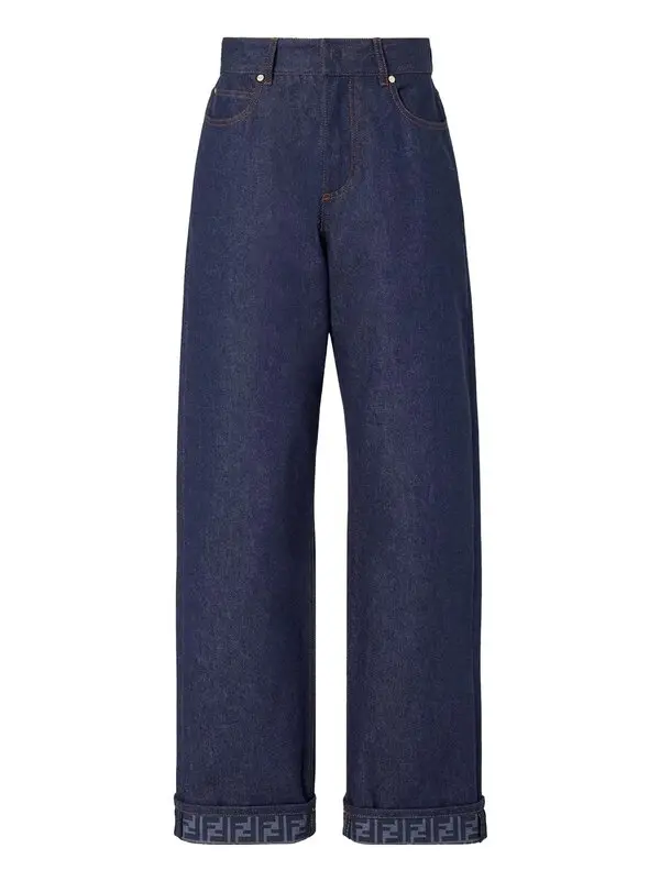 Fendi Denim Jeans With Ff Detail On The Bottom - Blue