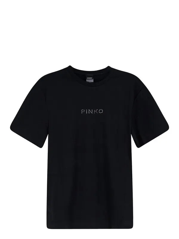 Pinko Cotton T-shirt With Front Lettering Logo - Black