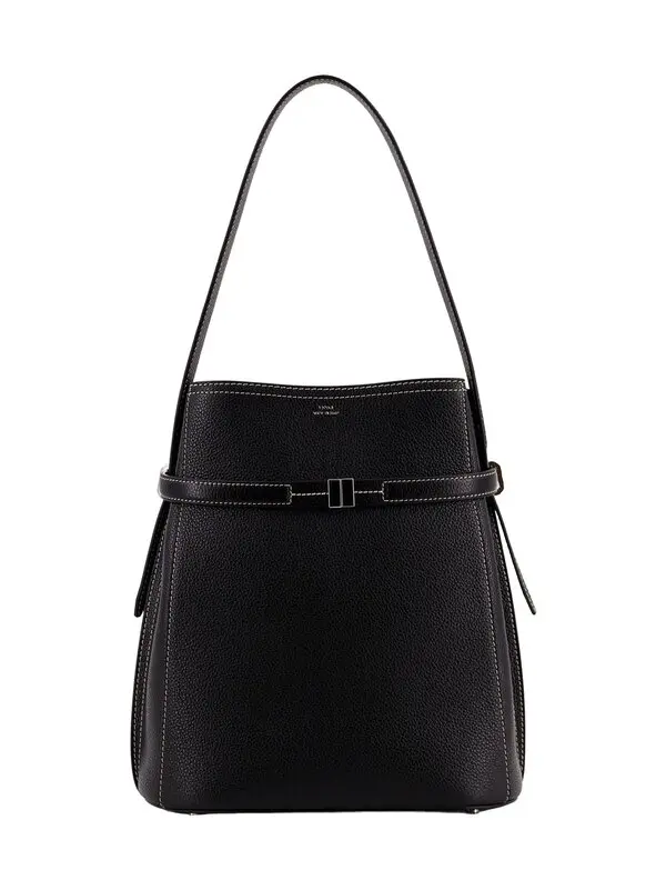TOTEME Hammered Leather Bucket Bag With Strap Detail - Black