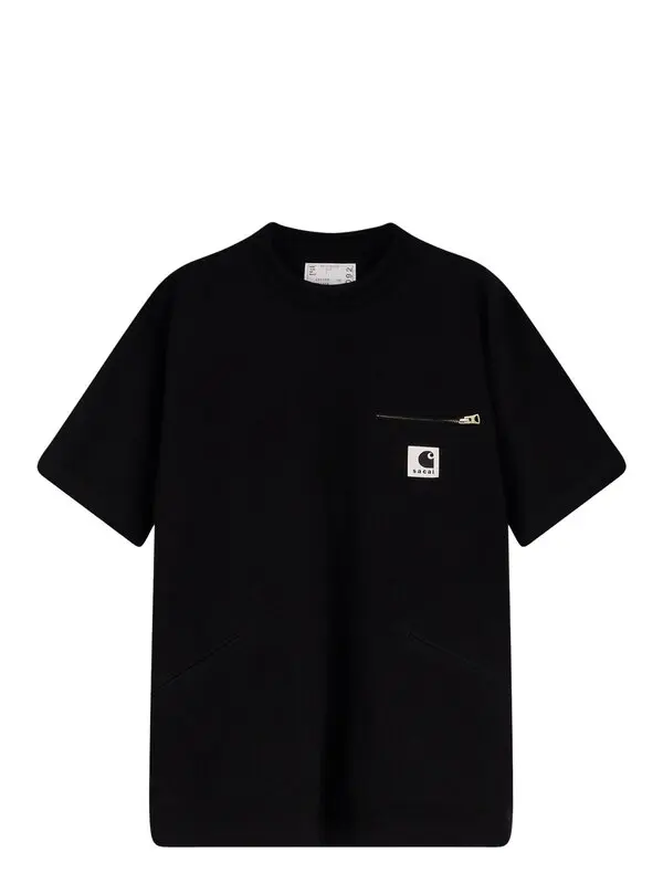 SACAI X CARHARTT WIP Cotton T-shirt Witht Logo Patch On The Front - Black