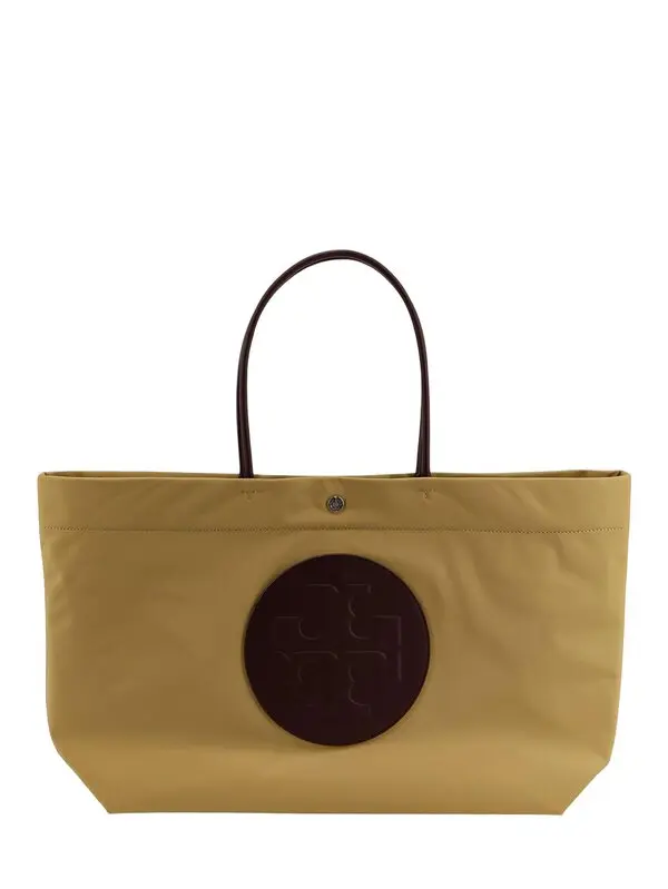 Tory Burch Ella Twist Nylon Shoulder Bag With Maxi Logo Patch On The Front - Beige