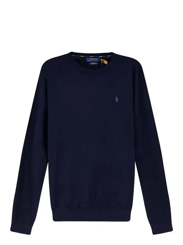 Polo Ralph Lauren Crew Neck Cotton Sweater With Embroidered Logo - Blue