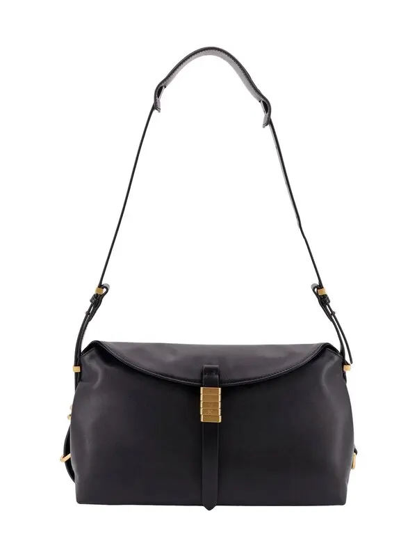 Pinko Leather Shoulder Bag With Metal Detail With Engraved Logo - Black