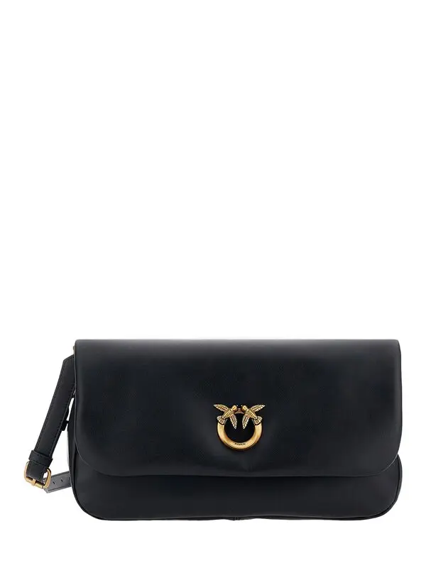 Pinko Soft Horizontal Leather Crossbody Bag - Black
