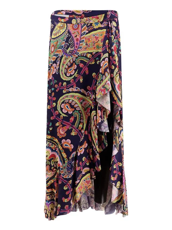 Etro Viscose Printed Wrap Skirt With Ruffle Trim - Multicolor