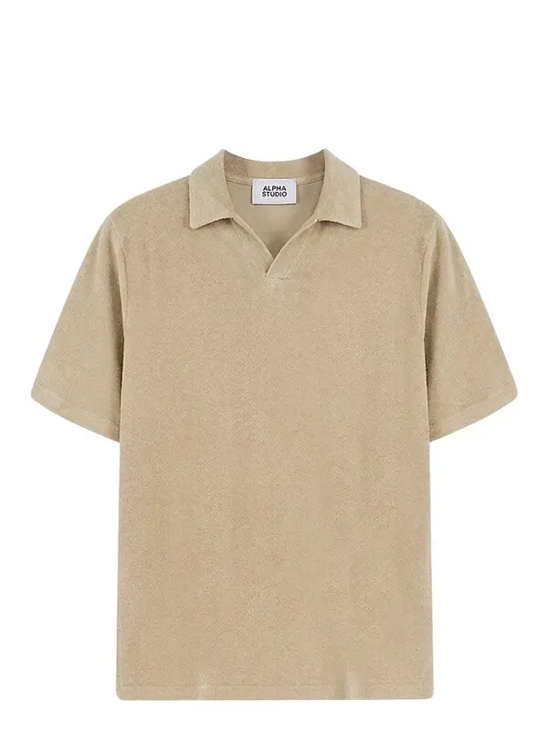 Alpha Studio Linen And Cotton Blend Polo Shirt - Beige
