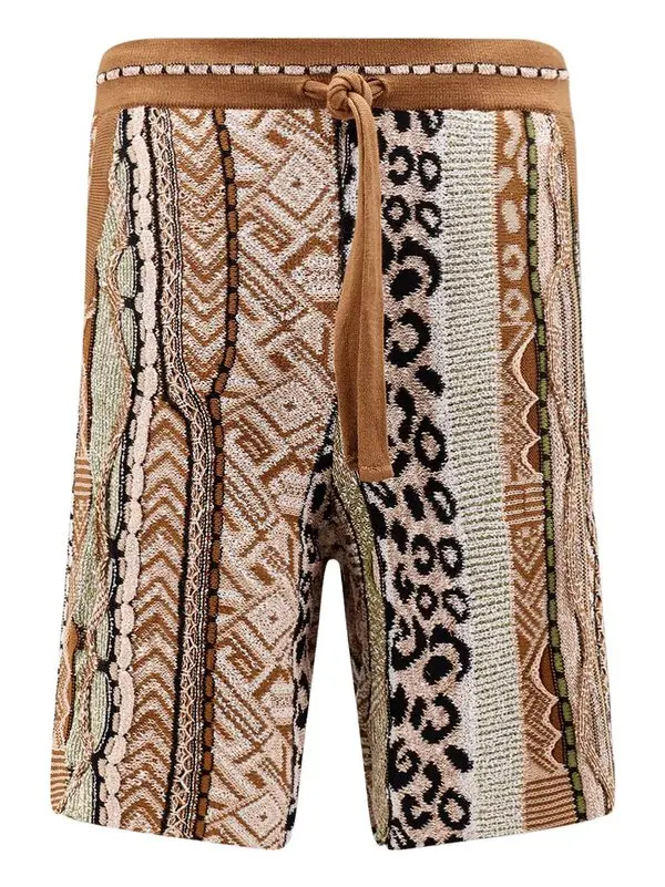 LANEUS Cotton Blend Bermuda Shorts With Geometric Print - Multicolor