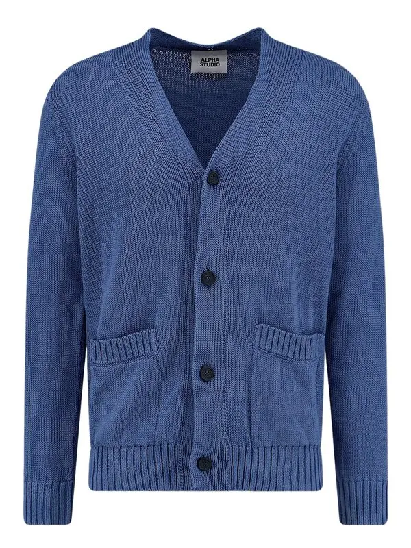 Alpha Studio Cotton V-neck Cardigan - Blue