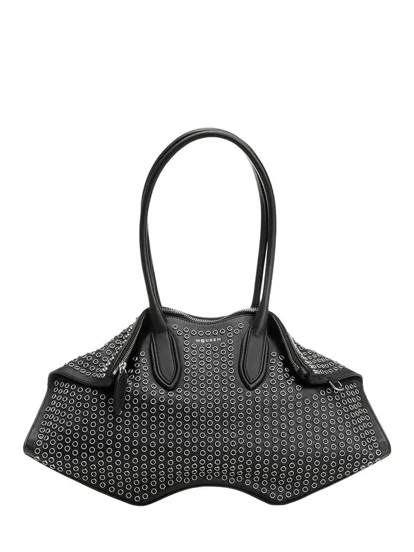 Alexander McQueen Manta Leather Shoulder Bag With All-over Metal Details - Black