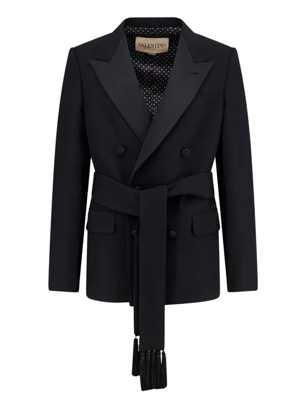 Valentino Garavani Virgin Wool Blazer With Belt - Black