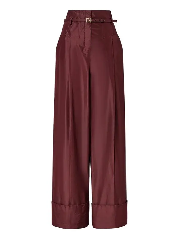 Fendi High-waisted Taffeta Trousers With Ff Buckle Belt - Red
