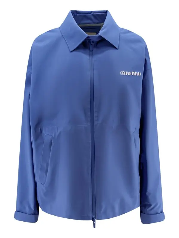 Miu Miu Technical Fabric Zip-up Jacket With Logo - Blue