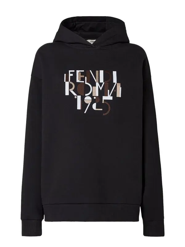 Fendi Oversized Cotton Sweatshirt With Roma 1925 Print - Black