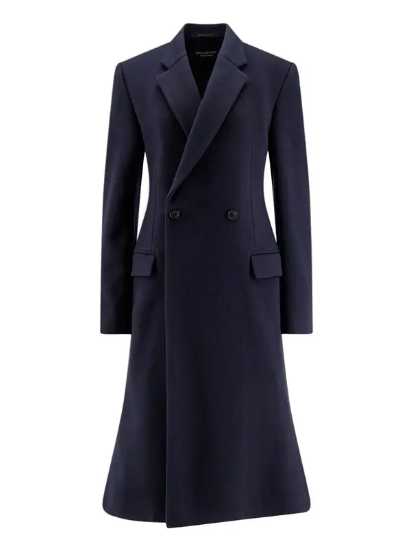 Balenciaga Godet Midi Double-breasted Wool Coat - Blue