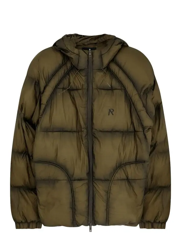 REPRESENT Padded And Quilted Down Jacket With Drawstring Hood - Green