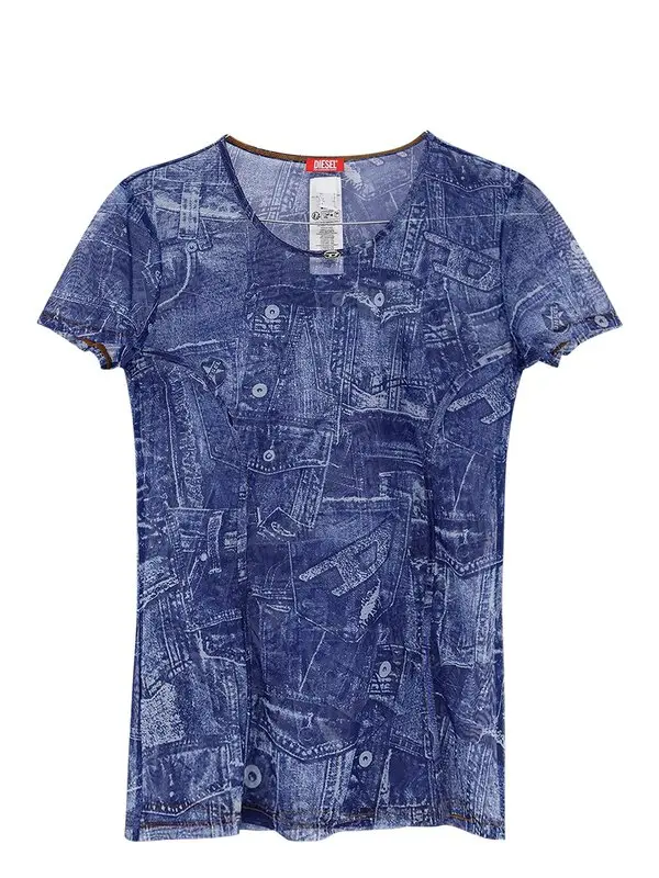 DIESEL® Kasia T-shirt With Denim Print - Blue