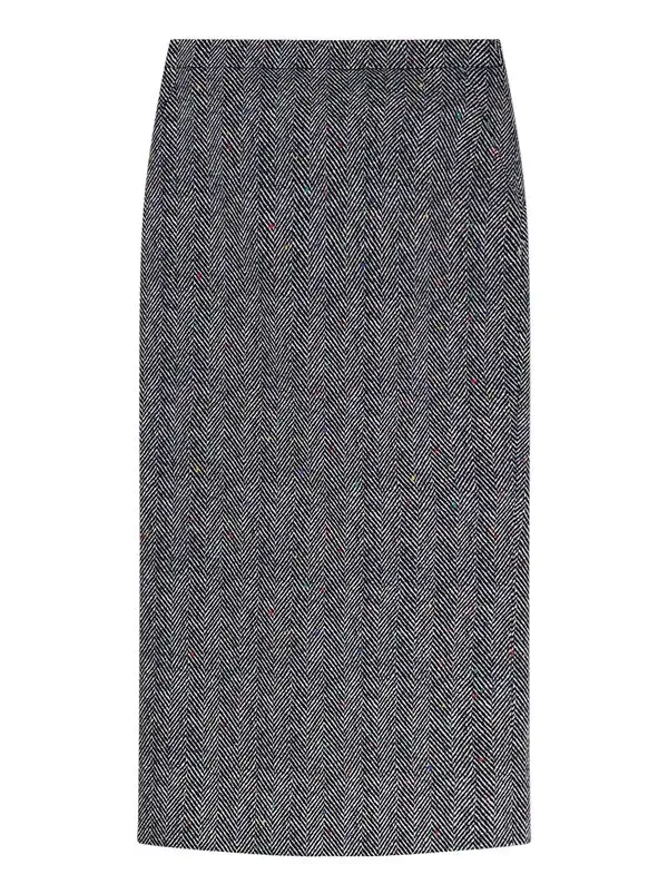 Givenchy Herringbone Motif Cotton Midi Skirt With Pleated Back - Black