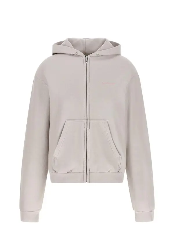 Balenciaga Cotton Zip-up Hooded Sweatshirt With Embroidered Logo - Grey