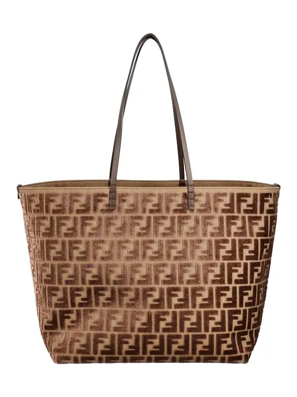 Fendi Roll Large Ff Jacquard Fabric Shopping Bag - Brown