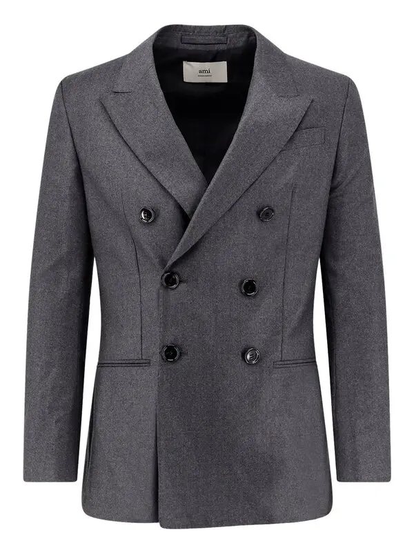 AMI Paris Double-breasted Virgin Wool Blazer - Grey