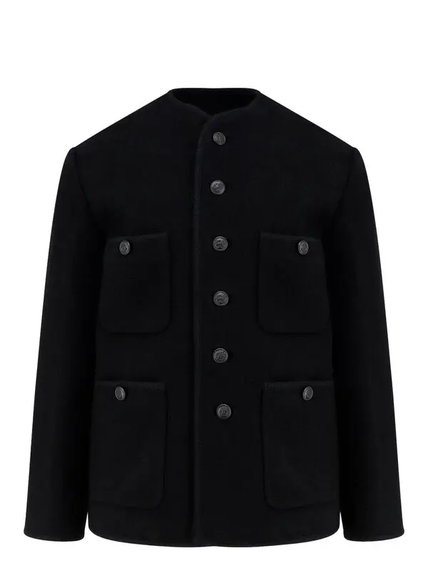 TONYWACK Textured Wool Blend Blazer With Embroidered Trim - Black